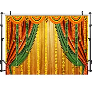 Lofaris India Pooja Photography Backdrop Puja Ganpati Pooja Traditional Mehndi Festival Background Diwali Decorations Wedding Party Marigold Garlands Photo Props 5x3ft