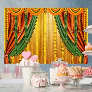 Lofaris India Pooja Photography Backdrop Puja Ganpati Pooja Traditional Mehndi Festival Background Diwali Decorations Wedding Party Marigold Garlands Photo Props 5x3ft