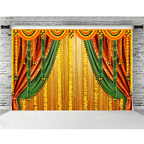 Lofaris India Pooja Photography Backdrop Puja Ganpati Pooja Traditional Mehndi Festival Background Diwali Decorations Wedding Party Marigold Garlands Photo Props 5x3ft