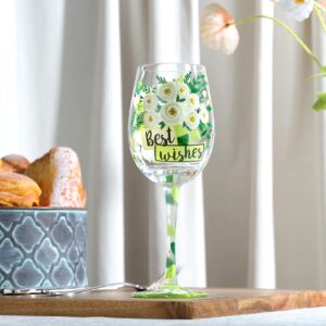 NymphFable Hand Painted Wine Glasses 15oz Rose Flower Wine Glass,Green Wine Glass Birthday Wedding Engagement Gifts for Women