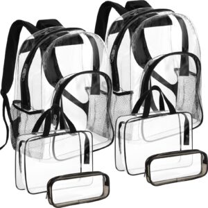 6 pcs clear backpack set heavy duty pvc transparent backpack clear book bag see through backpack clear school bag with clear toiletry bag pencil case