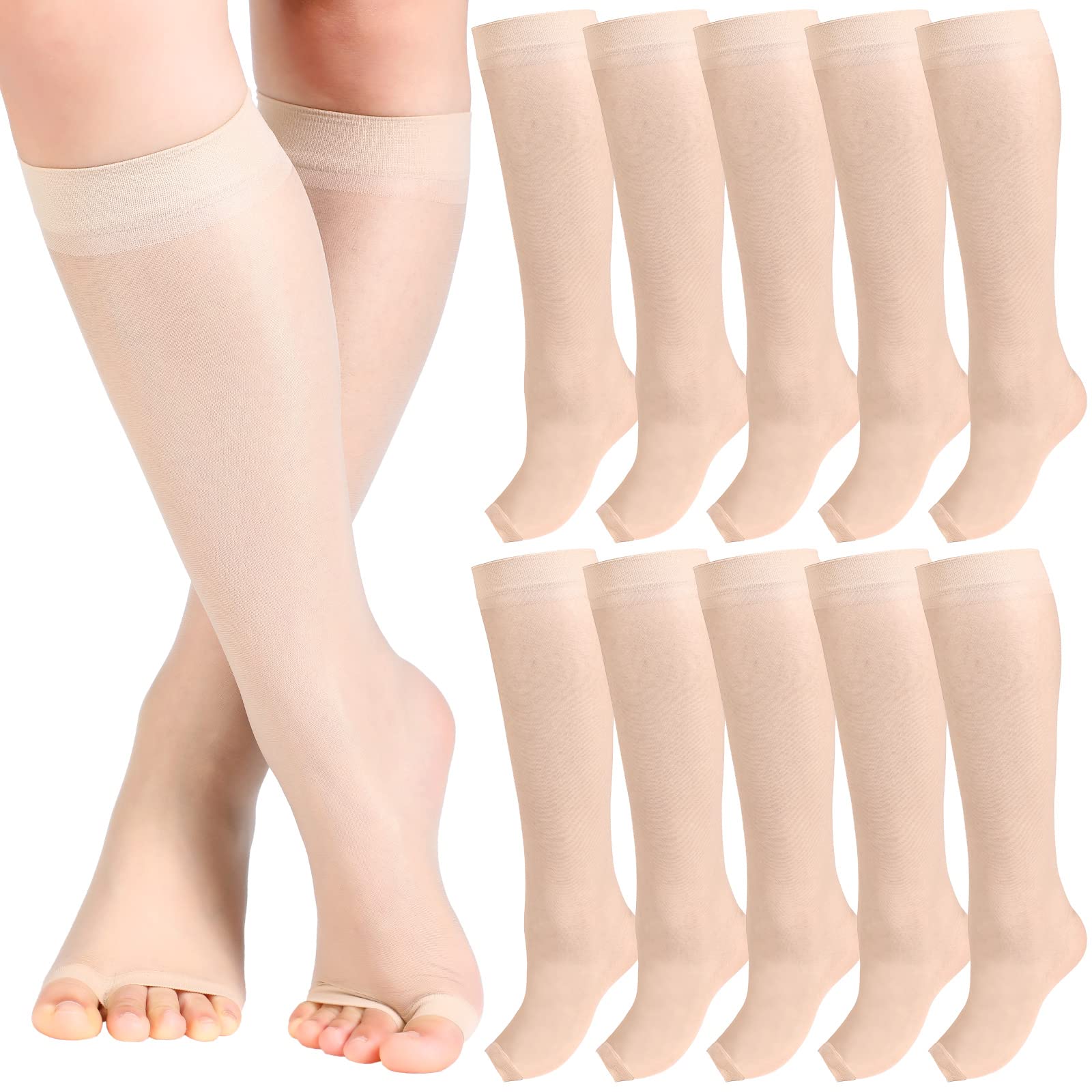 Bonuci 8 Pairs Toeless Socks Sheer Knee High Open Toe Trouser Socks Freetoes Long Socks Open Toe Feet Stockings for Women