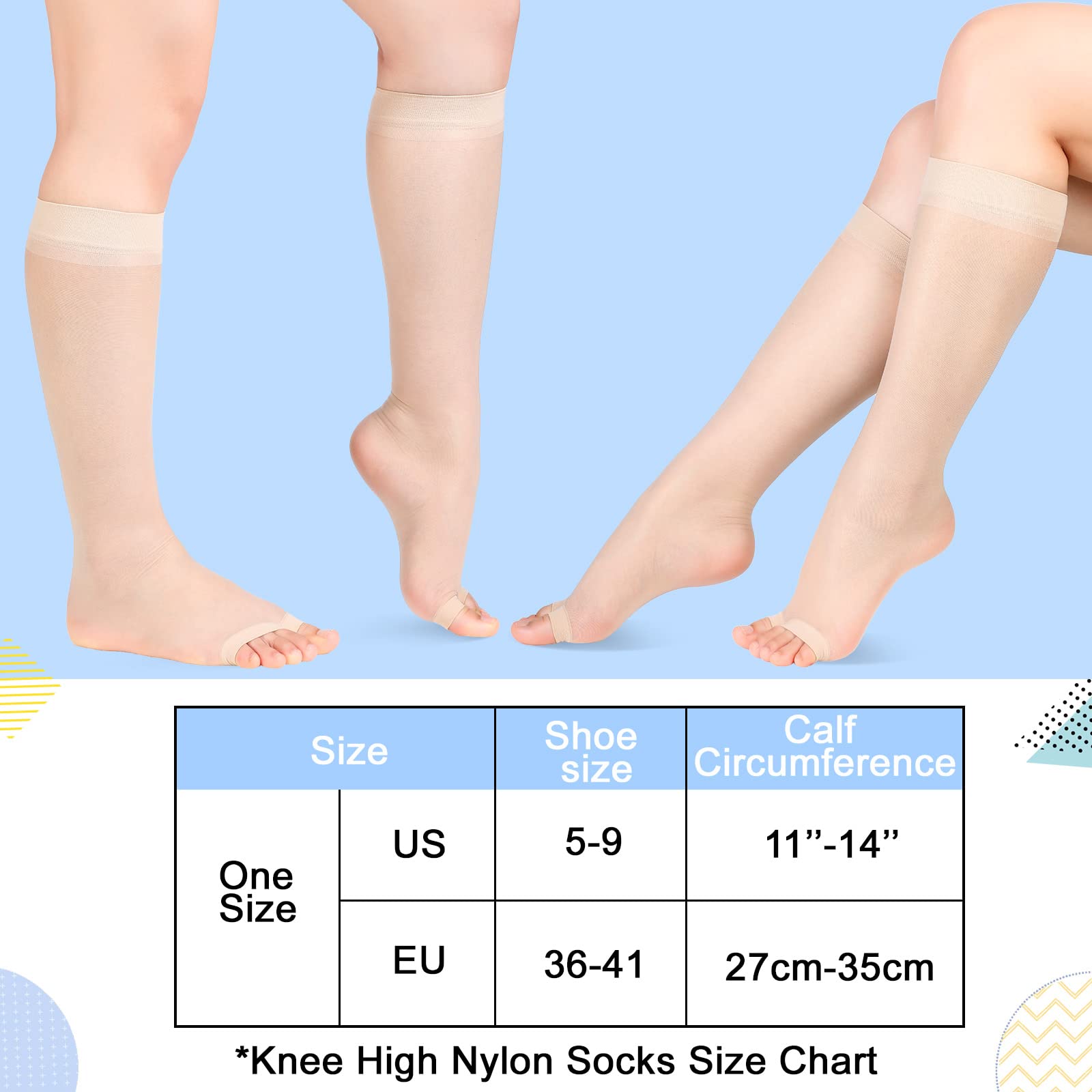 Bonuci 8 Pairs Toeless Socks Sheer Knee High Open Toe Trouser Socks Freetoes Long Socks Open Toe Feet Stockings for Women