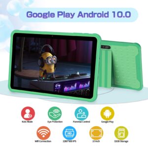 NEWISION Kids Tablet 10 Inch,Android 10 Toddler Tablet,Kids Learning Tablet with Dual Camera,32GB Kids WiFi Tablets,6000MAH,Kid-Proof Case (Green)