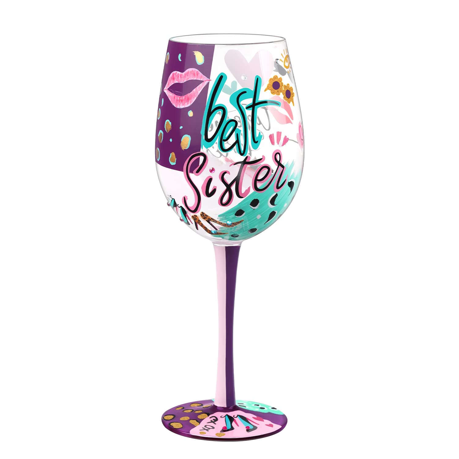 NymphFable Hand Painted Wine Glass, Funny Sisters Birthday Gifts from Sister,15oz Unique Sister In Law Birthday Gifts