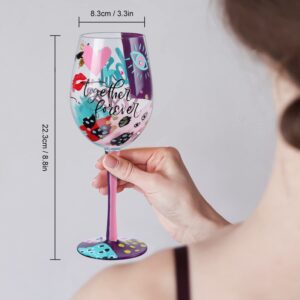 NymphFable Hand Painted Wine Glass, Funny Sisters Birthday Gifts from Sister,15oz Unique Sister In Law Birthday Gifts