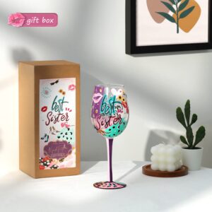 NymphFable Hand Painted Wine Glass, Funny Sisters Birthday Gifts from Sister,15oz Unique Sister In Law Birthday Gifts