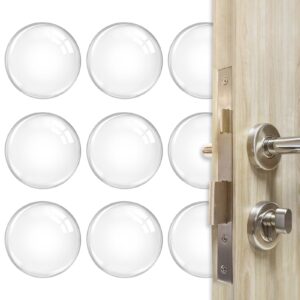 9pcs door stoppers wall protector, 2 inch round clear door stops, strong self adhesive door bumper wall guard, washable and reusable stick on door stopper silicone wall door protector from door knob