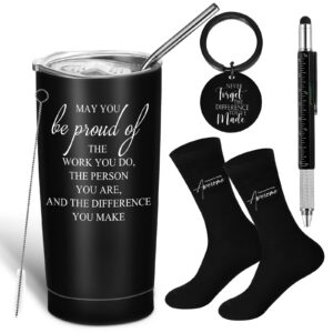 gerrii set of 4 employee appreciation gifts for men 20 oz stainless steel tumbler with lid straw thank you socks inspirational keychain metal ballpoint pen birthday thank you gifts for men(black)