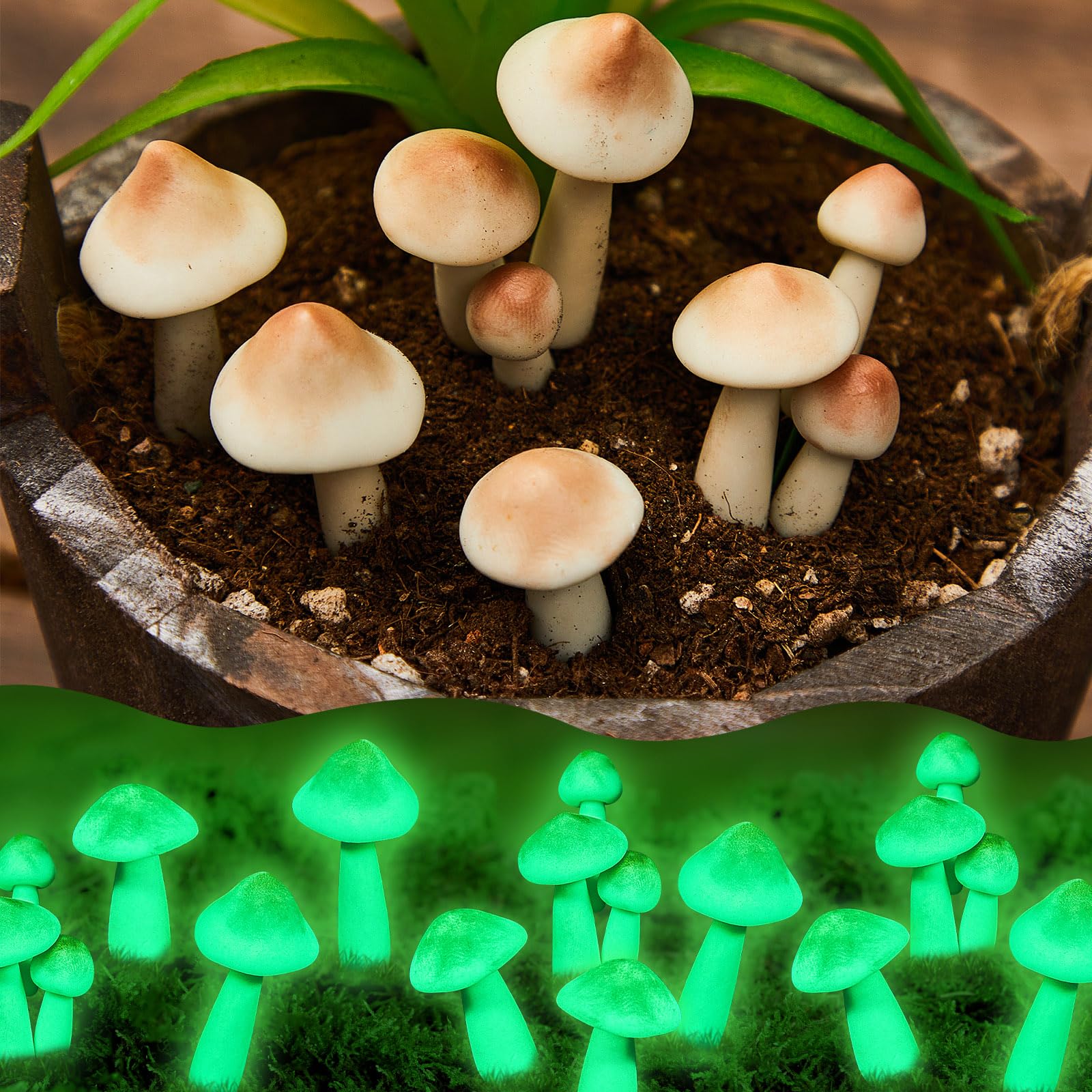 Taiyin 10 Pcs Luminous Mushroom Lights Miniature Garden Mushrooms Outdoor Decor Waterproof Glow in The Dark Mushroom Yard Decor for Fairy Outdoor Garden Micro Landscape Christmas Tree Decor