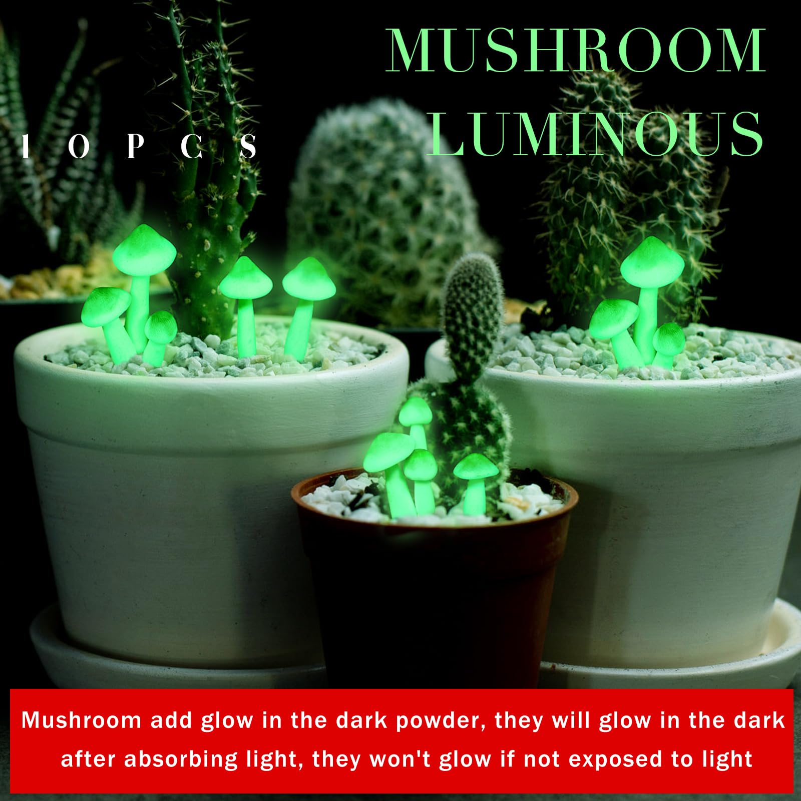 Taiyin 10 Pcs Luminous Mushroom Lights Miniature Garden Mushrooms Outdoor Decor Waterproof Glow in The Dark Mushroom Yard Decor for Fairy Outdoor Garden Micro Landscape Christmas Tree Decor