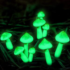 Taiyin 10 Pcs Luminous Mushroom Lights Miniature Garden Mushrooms Outdoor Decor Waterproof Glow in The Dark Mushroom Yard Decor for Fairy Outdoor Garden Micro Landscape Christmas Tree Decor