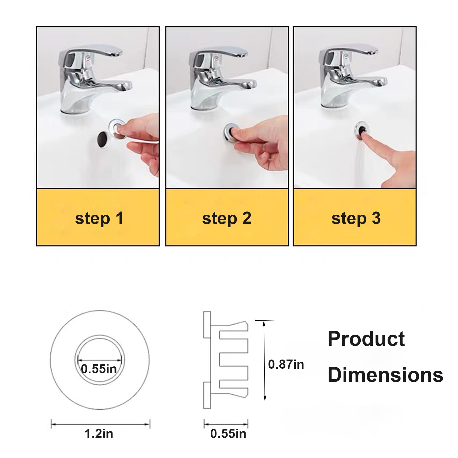 DEAKYNE 2 Pack Sink Overflow Ring Chrome Bathroom Vanity Sink Overflow Cover Insert in Round Trim Cap Brass Material