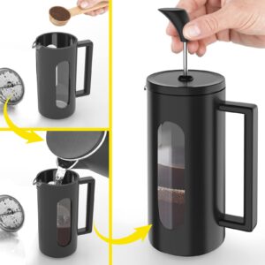 BOMPCAFE 1-2 Cups French Press Coffee Maker Cafetiere - 350ML - 4 Level Filtration System, Heat Resistant Borosilicate Glass with Stainless Steel Filter, 12 oz/350 ML