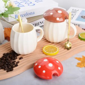 XinHuiGY Mushroom Mug, Cute Coffee Mug with Lid and Flower Spoon, Kawaii Mushroom Tea Cup, 250ml/8oz Funny Mushroom Cup for Milk, Gift for women, Girl,Christmas, Birthdays (Red)