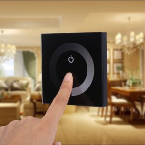 DC 12V-24V Wall Mounted Touch Panel Controller Brightness Adjustable Dimmer, Touch Panel LED Dimmer Switch Brightness Controller for Single Color LED Light Strip(Black)