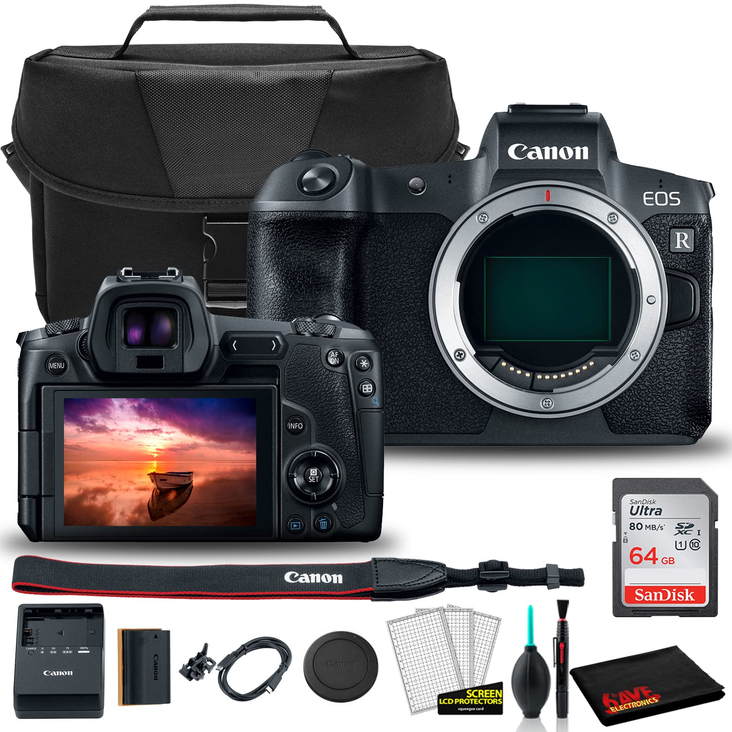 Canon EOS R Mirrorless Digital Camera (Body Only) (3075C002) + EOS Bag + Sandisk Ultra 64GB Card + Clean and Care Kit (International Model) (Renewed)