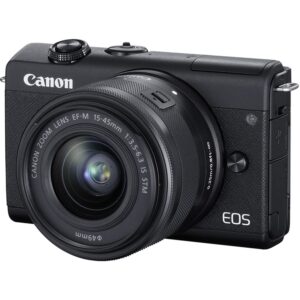 Canon EOS M200 Mirrorless Camera with 15-45mm and 55-200mm Lenses (Black) (3699C009) + Filter Kit + 2 x 64GB Card + Charger + 2 x LPE12 Battery + Card Reader + More (Renewed)