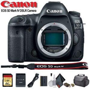 Canon EOS 5D Mark IV DSLR Camera (1483C002) with 64GB Memory Card, Case, Cleaning Set and More - International Model - Starter Bundle (Renewed)