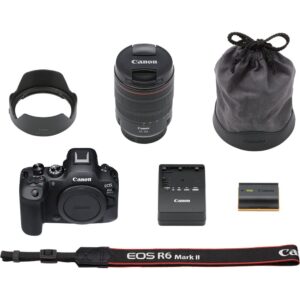 Canon EOS R6 Mark II Mirrorless Camera with 24-105mm f/4 Lens (5666C011) + 64GB Card + Case + Corel Photo Software + 2 x LPE6 Battery + Card Reader + LED Light + More (INTL. Model) (Renewed)