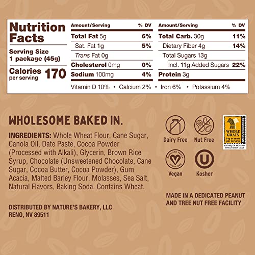 Nature’s Bakery Double Chocolate Brownie Bars, Whole Grains, Dates, and Cocoa, Plant Based, Dairy-Free, Snack Bar, 6 Count (Pack of 6)