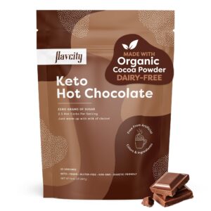 flavcity keto hot chocolate powder, original – dairy-free & sugar-free organic cocoa powder drink mix – high-fiber, low-carb & gluten-free prebiotic - vegan & non-gmo (9.4 oz)