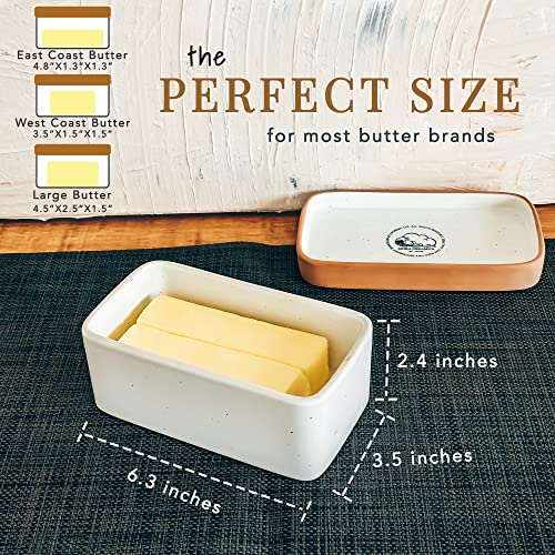 Mora Ceramic Two-in-One Butter Dish with Lid, Covered Butter Crock Container to Leave on Countertop - Large Storage Keeper/Holder for Kitchen, Gifts for Her, Butter Tray For Counter - Vanilla White