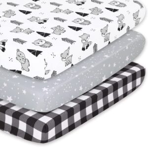 the peanutshell mini crib sheet set - 3 pack - multiuse for pack n play, playard, playpen, mini crib - woodland animals