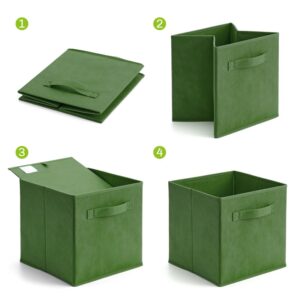 EZOWare Set of 10 Fabric Basket Bins Bundle Kit, Kale Green Collapsible Organizer Storage Cube with Handles for Home, Bedroom, Baby Nursery, Kids Playroom Toys - 13"x15"x13" + 10.5"x 10.5"x 11"