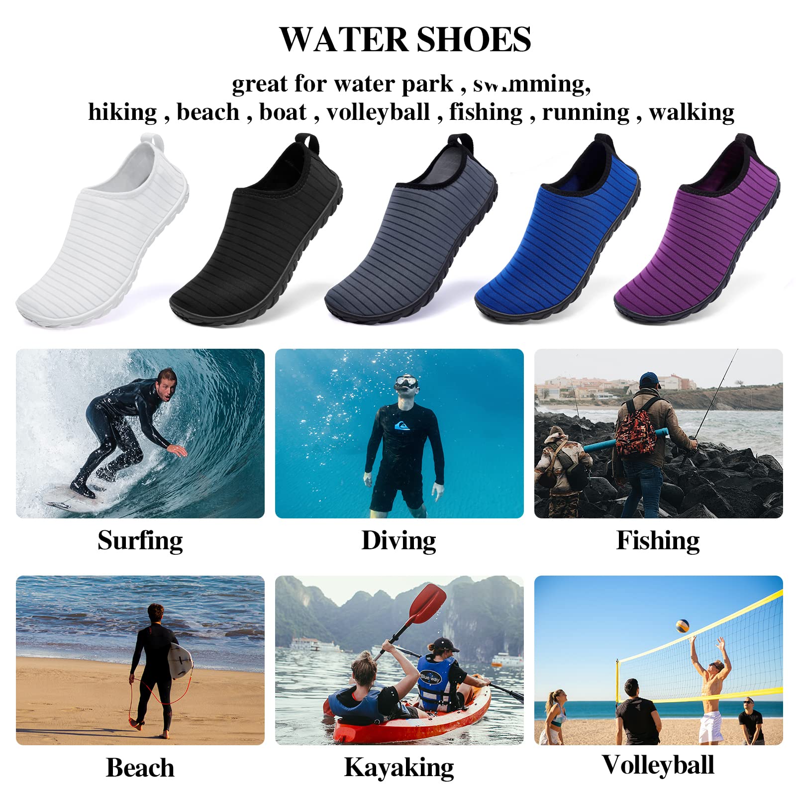 Racqua Men&Women Breathable Water Shoes Aqua Socks for Hiking Diving Surf Diving Sport Quick-Dry Pool Beach Swim Shoes Purple 10W/9M