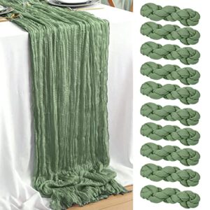 10 packs 10ft cheesecloth table runner rustic boho gauze wedding table runner for wedding bridal shower birthday party table decor (sage green)