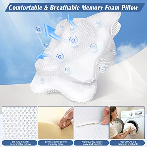 Cervical Pillow for Neck Pain Relief, Contour Memory Foam Pillows for Sleeping, Ergonomic Orthopedic Neck Support Pillow for Side, Back, Stomach Sleepers, Neck Pillow with Breathable Pillowcase, White