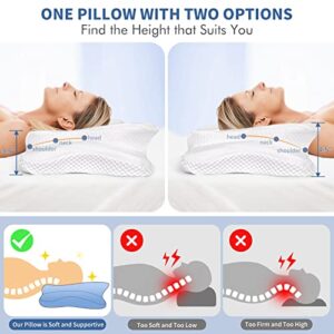 Cervical Pillow for Neck Pain Relief, Contour Memory Foam Pillows for Sleeping, Ergonomic Orthopedic Neck Support Pillow for Side, Back, Stomach Sleepers, Neck Pillow with Breathable Pillowcase, White