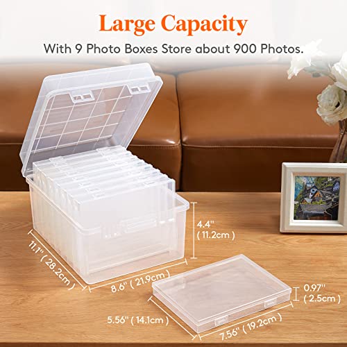 Lifewit Photo Storage Box 5x7 Photo Case, 9 Inner Photo Keeper, Clear Photo Boxes Storage, Seed Organizer Craft Storage Box for Cards Pictures Stamps Office Supplies with 1 Sheet Label Sticker