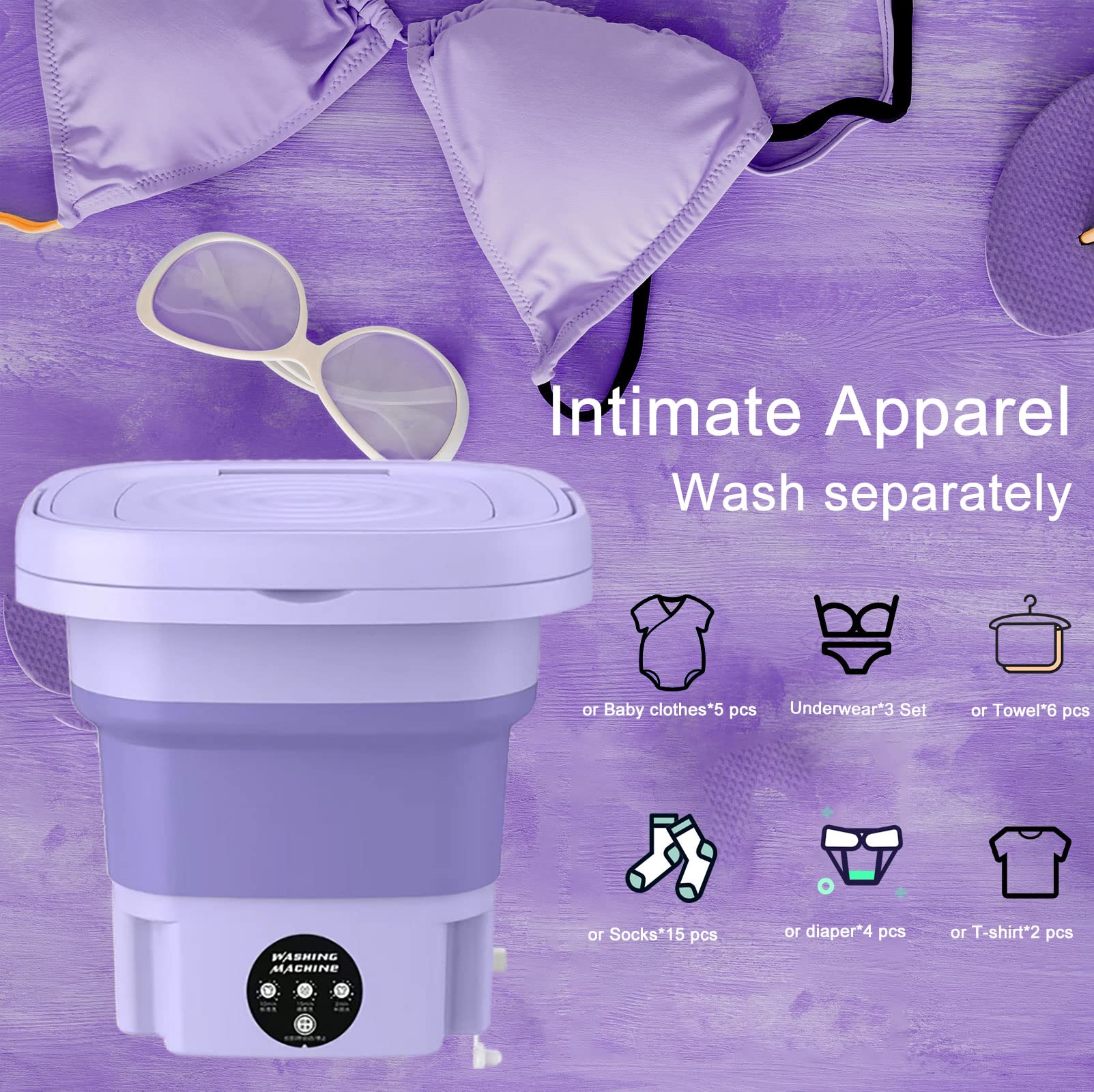 Portable Washing Machine,Mini Washer Suitable for Washing Small Pieces of Clothing, Baby Clothes,Underwear,Socks,Portable Washer Machine for Apartments, Dormitories, Camping,RV Purple