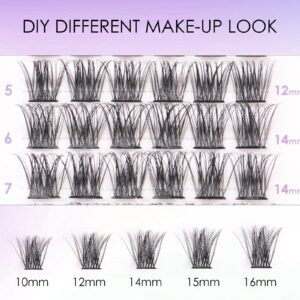 Lash Clusters 72 Pcs Individual Lashes DIY Eyelash Extensions 10-16mm Length Reusable Soft Natural False Eyelashes Thin Band Lash Extension Kit for Makeup at Home