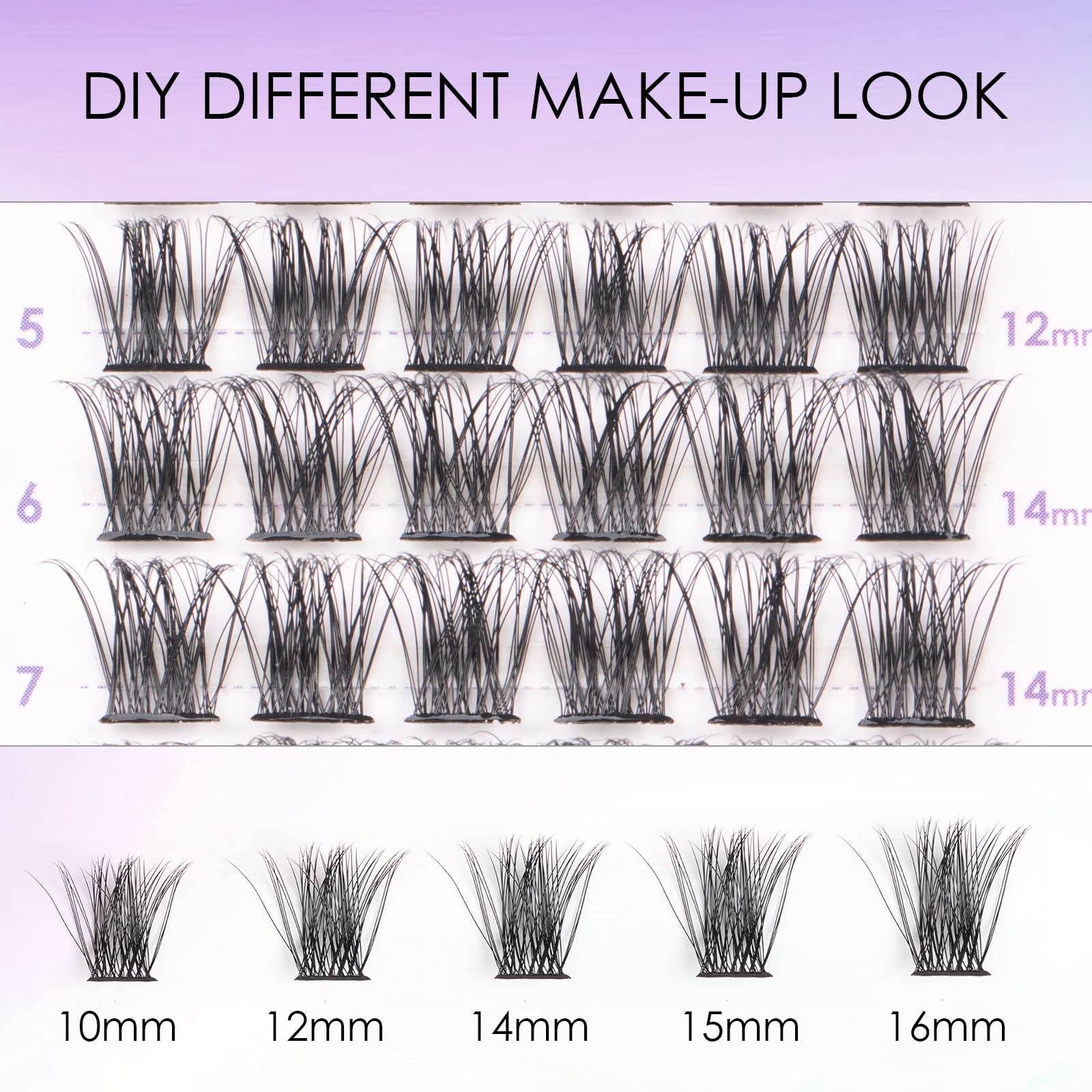 Lash Clusters 72 Pcs Individual Lashes DIY Eyelash Extensions 10-16mm Length Reusable Soft Natural False Eyelashes Thin Band Lash Extension Kit for Makeup at Home