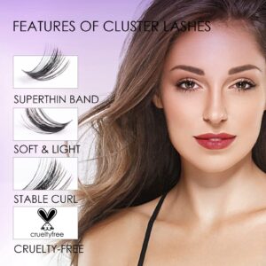 Lash Clusters 72 Pcs Individual Lashes DIY Eyelash Extensions 10-16mm Length Reusable Soft Natural False Eyelashes Thin Band Lash Extension Kit for Makeup at Home