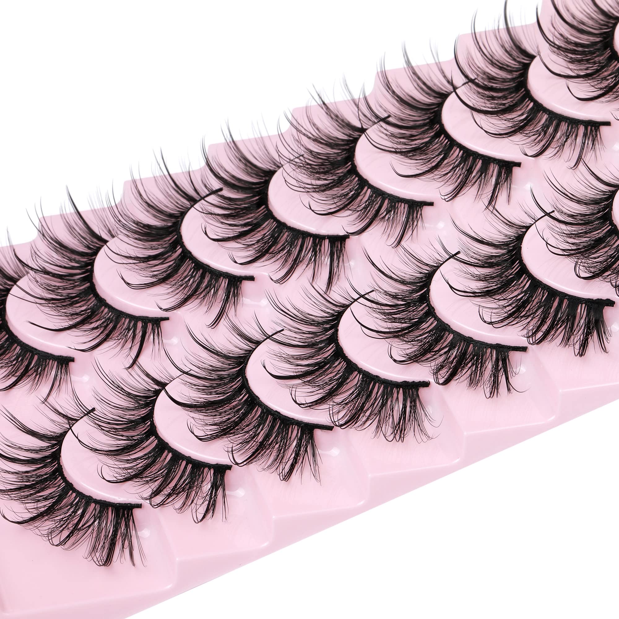 False Eyelashes Fluffy Faux Mink Lashes Wispy Fairy Cat Eye Lashes Spiky Strip Lashes Extension Natural Volume Fake Lashes Pack by GVEFETIEE 8 Pairs Black