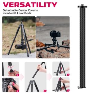 ULANZI F38 Video Travel Tripod, 61.4" Lightweight Carbon Fiber Camera Tripod with Quick Release 1/4" Screw & Video Head, for Most Cameras/DSLR/Projector, Weight 2.38lbs, Maxload 22lbs