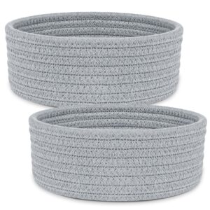 abenkle 2 pack small baskets, cotton rope woven basket, cute mini tiny storage baskets, decorative boho basket for nursery living room bedroom montessori shelf - grey