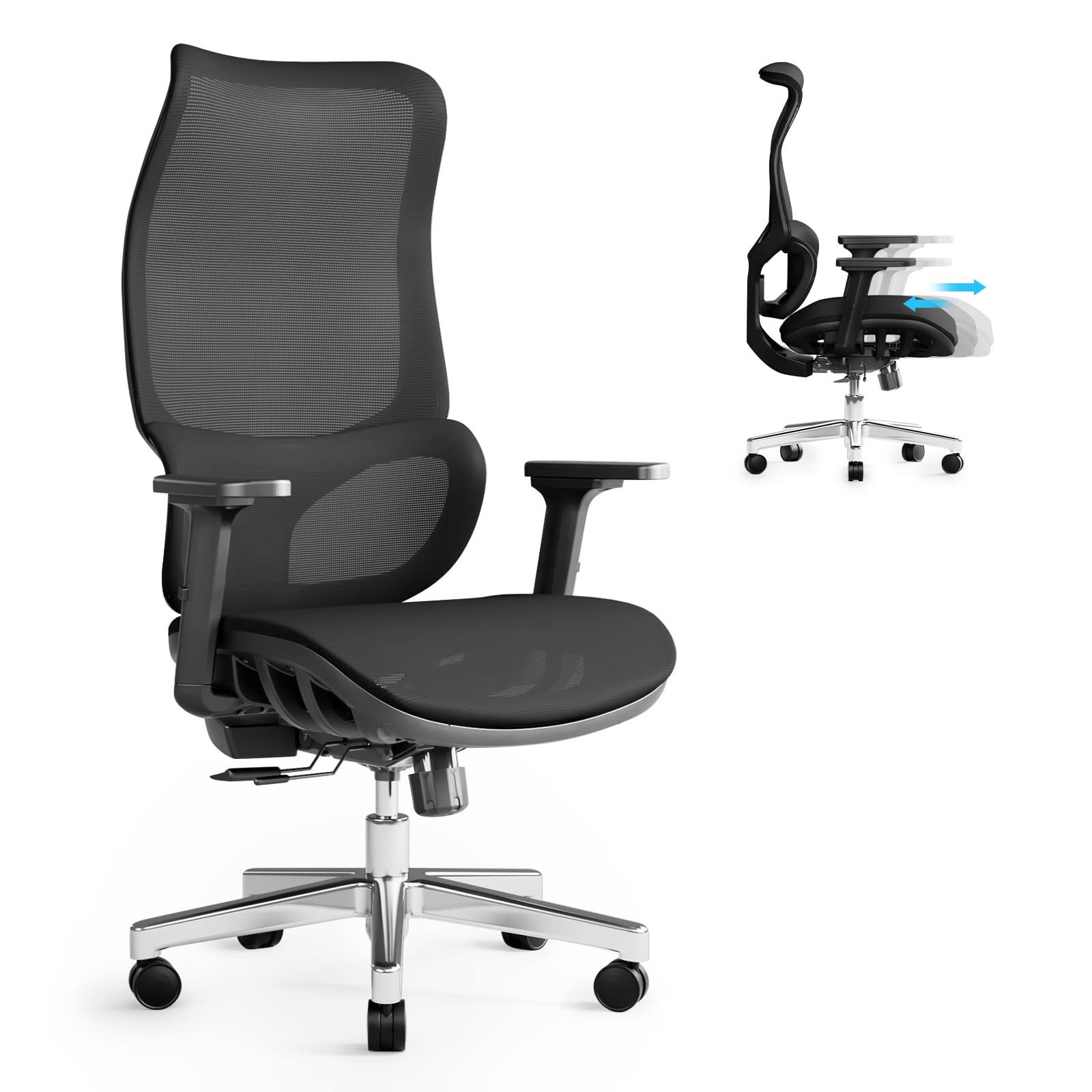 JOYFLY Ergonomic Office Chair, Mesh Home Office Chair, High Back Office Chair Computer Chair with Dynamic Seat & Lumbar Support, Wide Task Office Chairs for Heavy People, 450lbs, Adults, Black