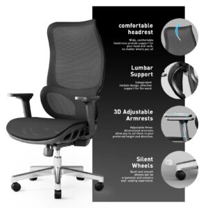 JOYFLY Ergonomic Office Chair, Mesh Home Office Chair, High Back Office Chair Computer Chair with Dynamic Seat & Lumbar Support, Wide Task Office Chairs for Heavy People, 450lbs, Adults, Black