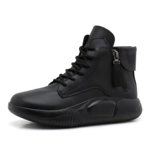 women's high top fashion side zipper lace up sneakers,fashion casual soft thick sole non-slip comfortable ankle boots. (black,7)