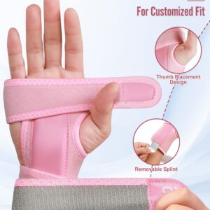 SUEH DESIGN Carpal Tunnel Wrist Brace Night Support, Adjustable Wrist Wrap for Tendonitis Arthritis and Workout Pains Relief, Wrist Splint for Right Hand, Pink