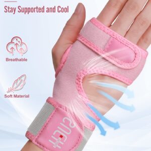 SUEH DESIGN Carpal Tunnel Wrist Brace Night Support, Adjustable Wrist Wrap for Tendonitis Arthritis and Workout Pains Relief, Wrist Splint for Right Hand, Pink