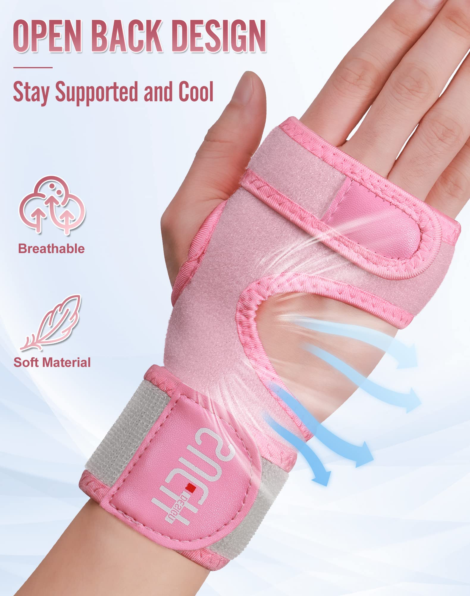 SUEH DESIGN Carpal Tunnel Wrist Brace Night Support, Adjustable Wrist Wrap for Tendonitis Arthritis and Workout Pains Relief, Wrist Splint for Right Hand, Pink