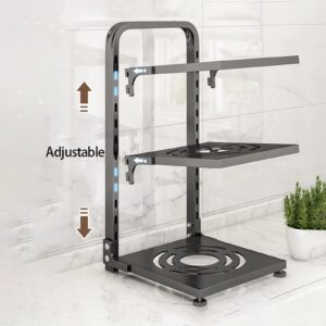 Generic 3 Tier Adjustable Pot and Pan Organizer for Cabinet, Black, Stainless Steel, 9x11x16 in