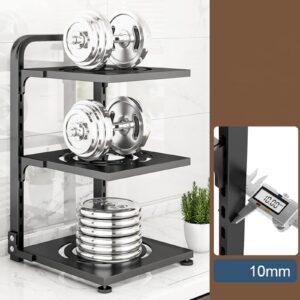 Generic 3 Tier Adjustable Pot and Pan Organizer for Cabinet, Black, Stainless Steel, 9x11x16 in