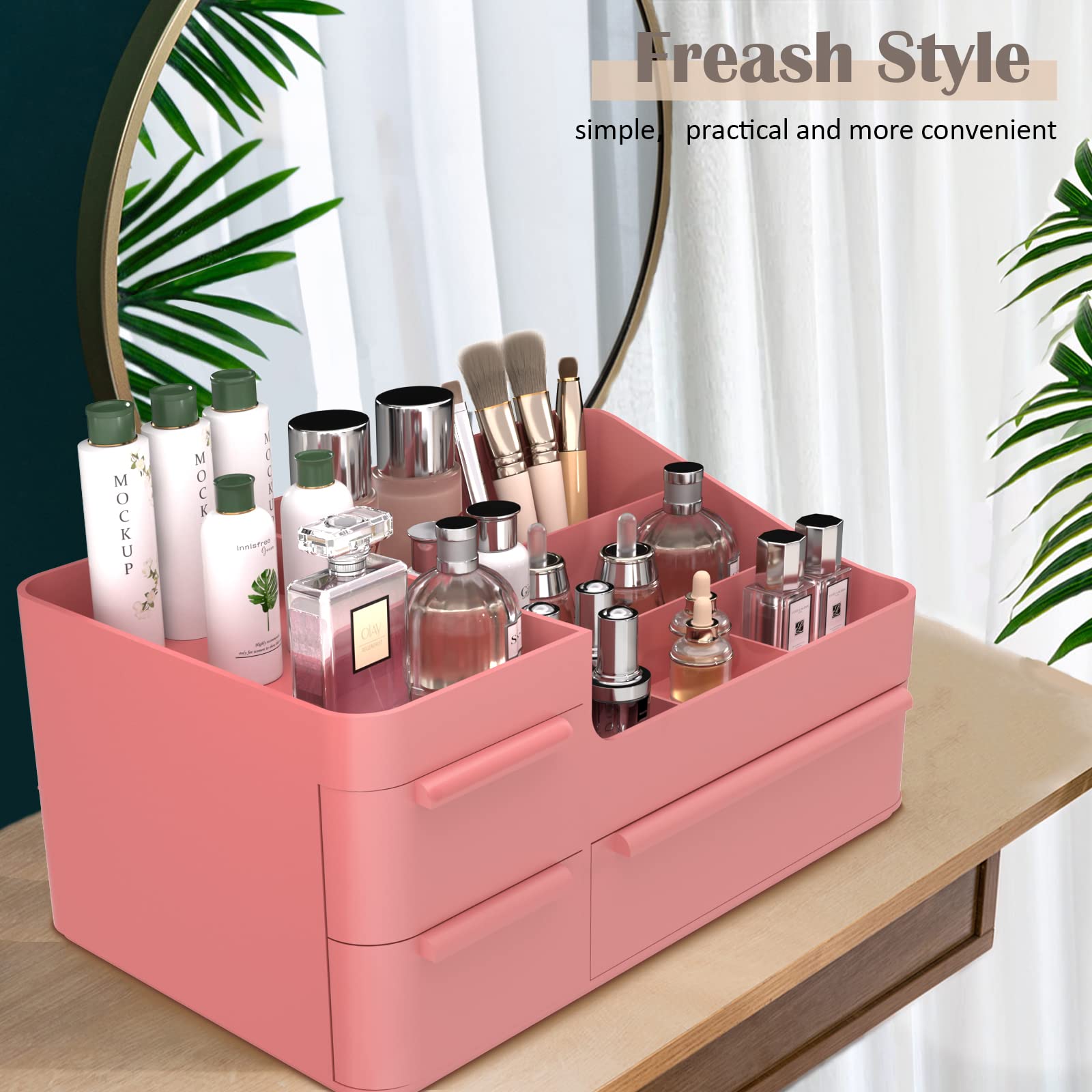 Makeup Organizer with Drawers, Countertop Organizer for Vanity, Bathroom and Bedroom Desk Cosmetics Display Case for Brushes, Lotions, Perfumes, Eyeshadow, Lipstick and Nail Polish